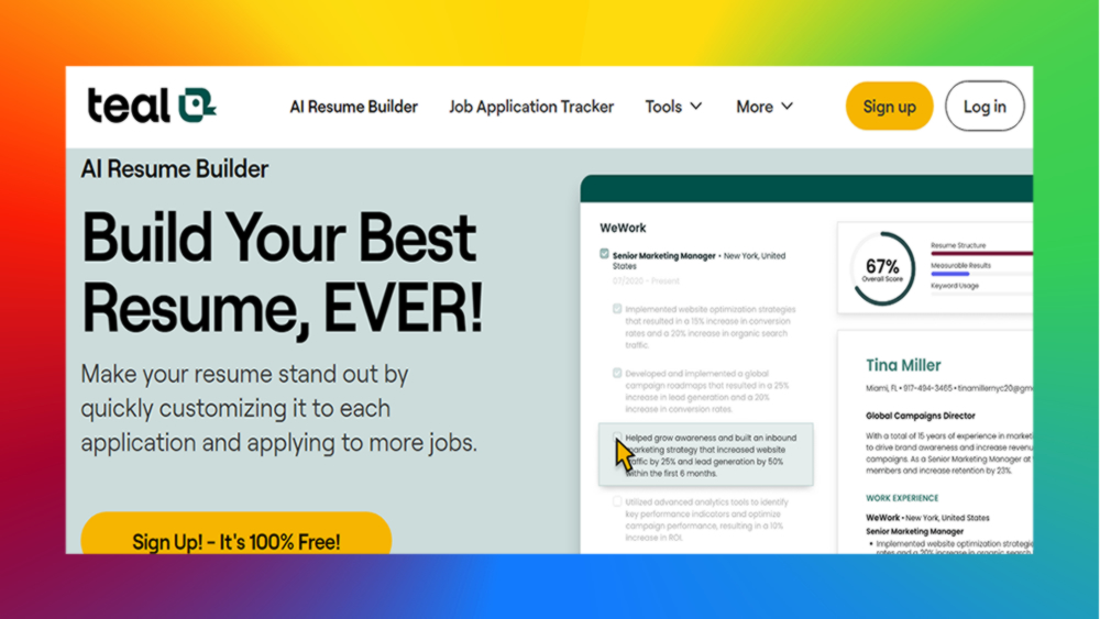 Teal Resume Builder | FuturePedia